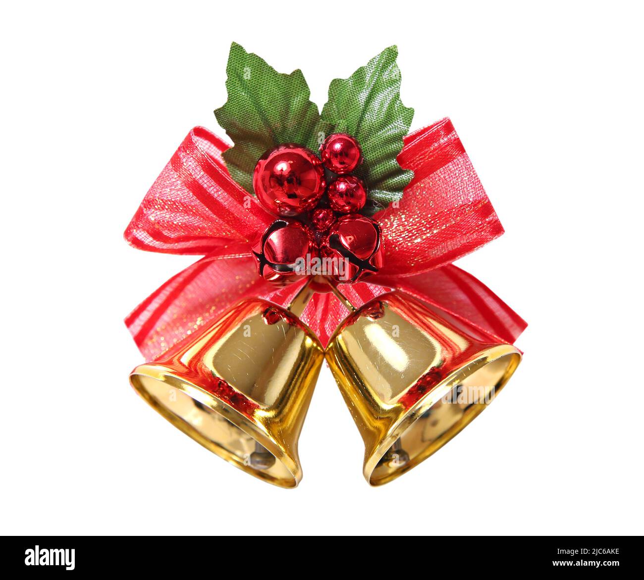 Christmas bells with red ribbon isolated on white.Fir tree decor.New ...