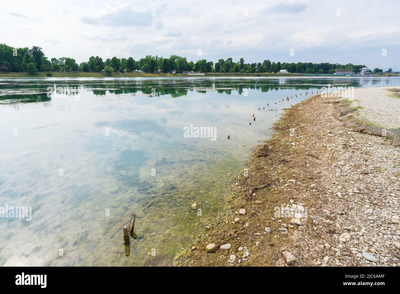Idroscalo lake park, on the left the stands, cloudy day, Milan, Italy ...