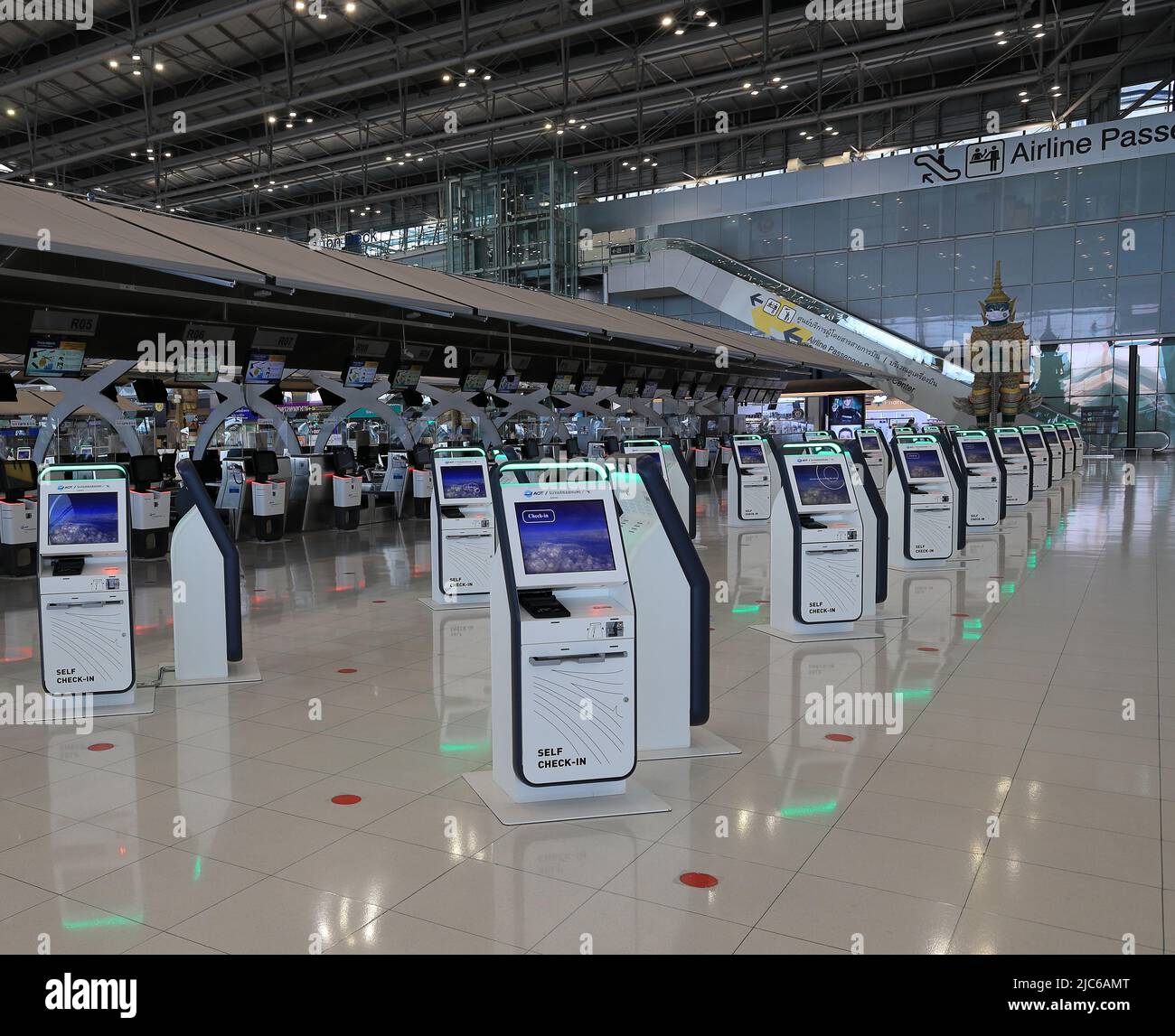 Self Check-in or Self service machine and help desk kiosk at airport ...