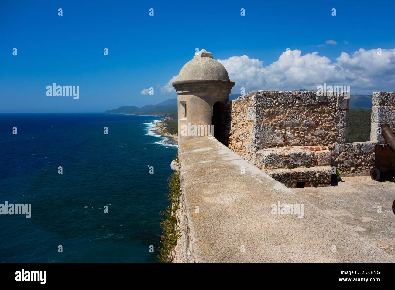 SANTIAGO DE CUBA, CUBA - FEBRUARY 23; 2019 high walls of the Castillo ...
