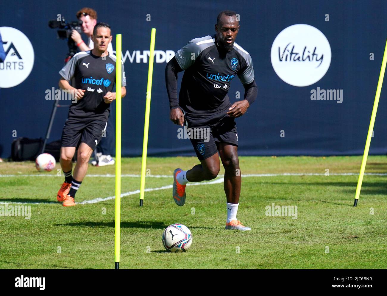 World XI's Usain Bolt during a training session ahead of SoccerAid at ...