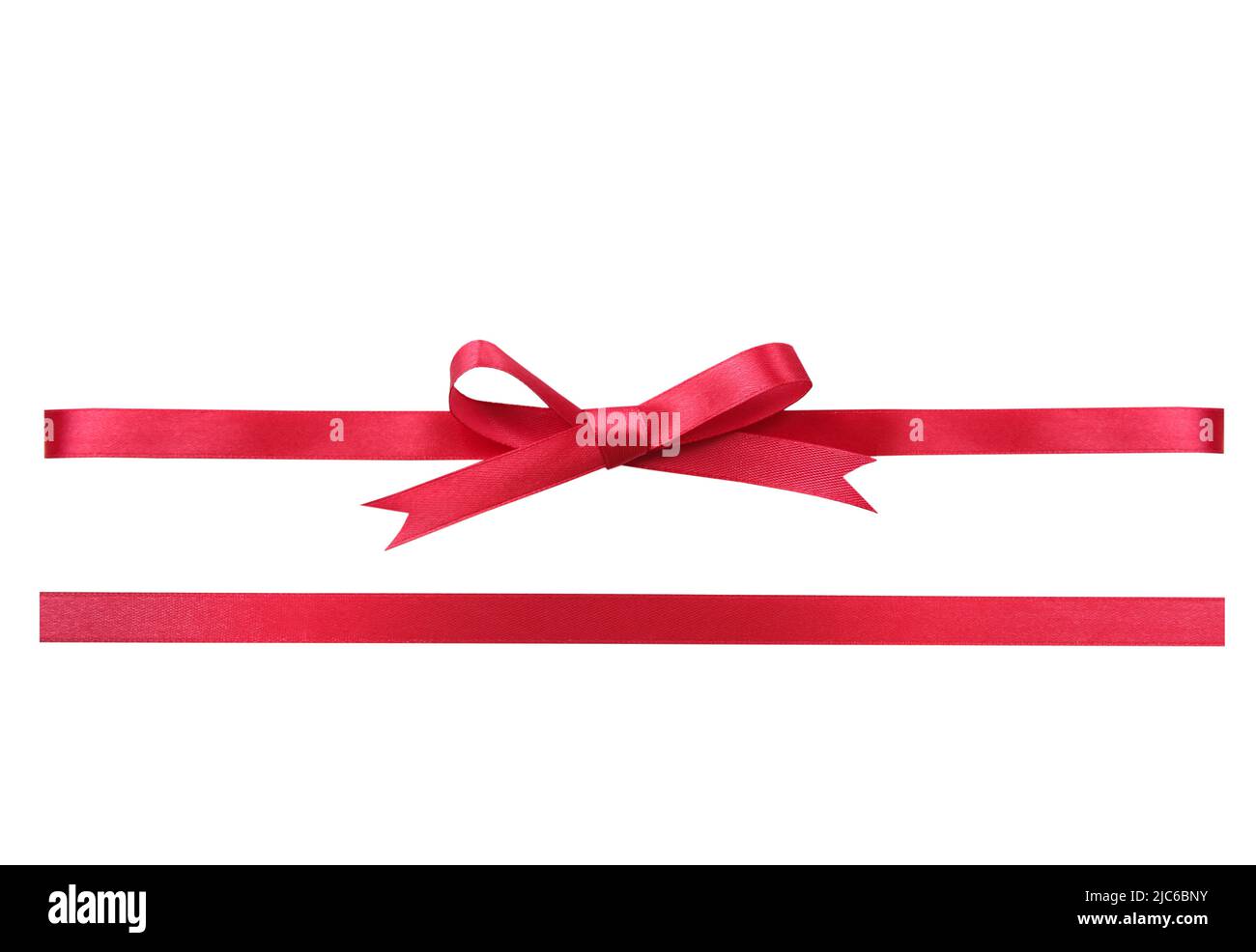 Satin red ribbon isolated on white.Birthday decoration strip. Packaging ...
