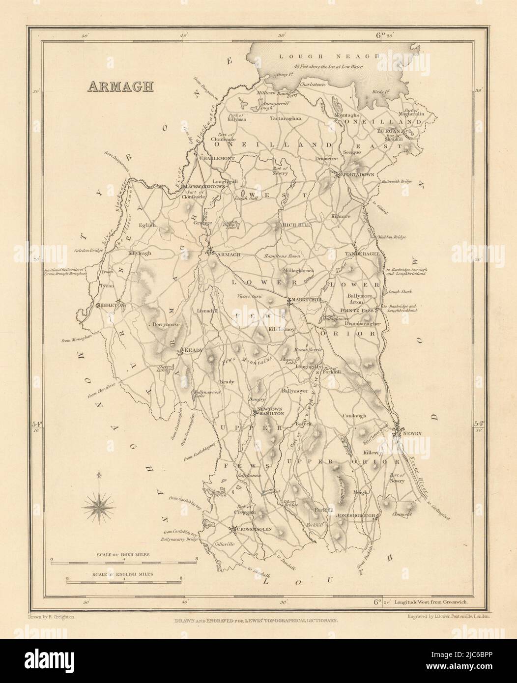 COUNTY ARMAGH antique map for LEWIS by CREIGHTON & DOWER - Ulster 1837 ...