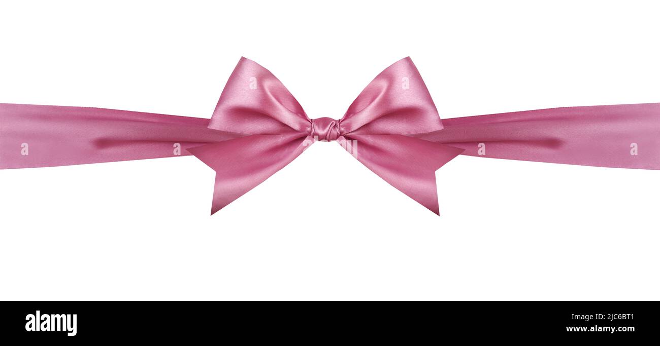 Pink ribbon with tied bow horizontal isolated on white. Decorative ...