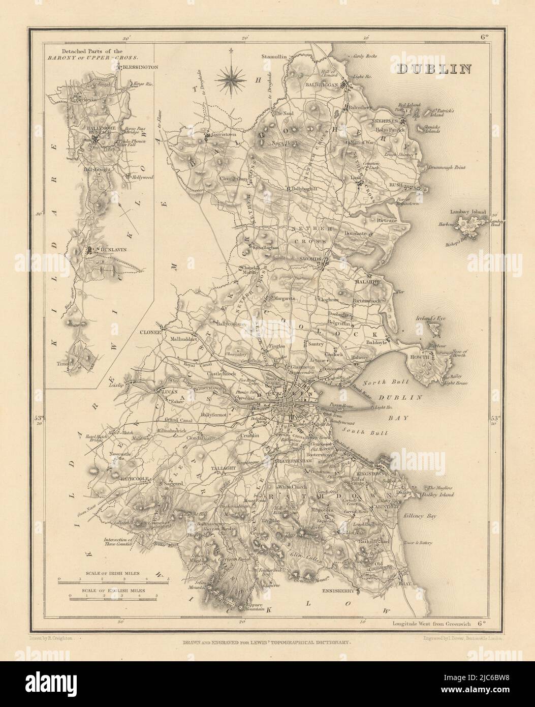 COUNTY DUBLIN antique map for LEWIS by CREIGHTON & DOWER - Ireland 1837 ...