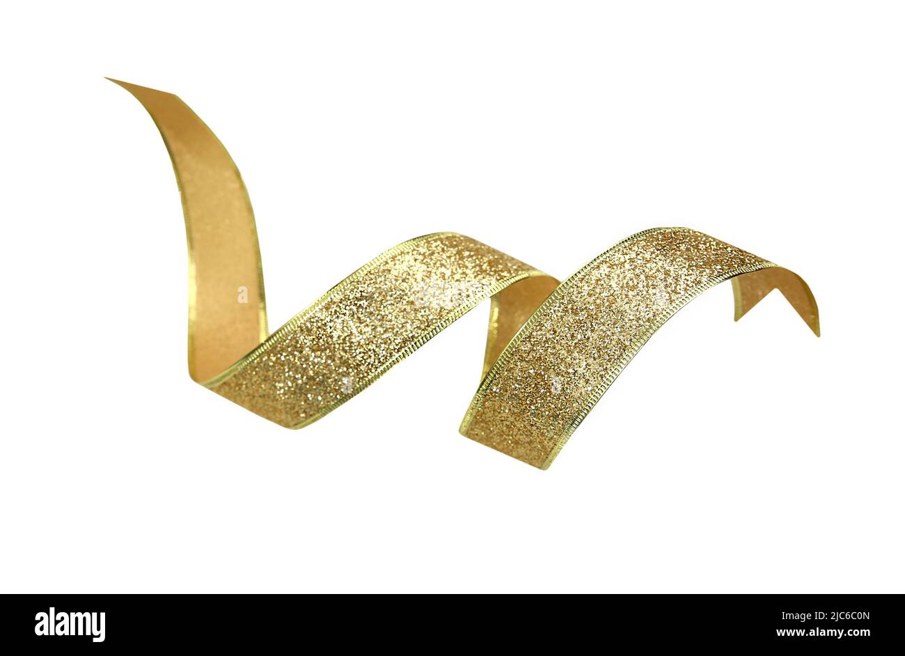 Golden ribbon curled isolated on white. Christmas decor element.Holiday ...