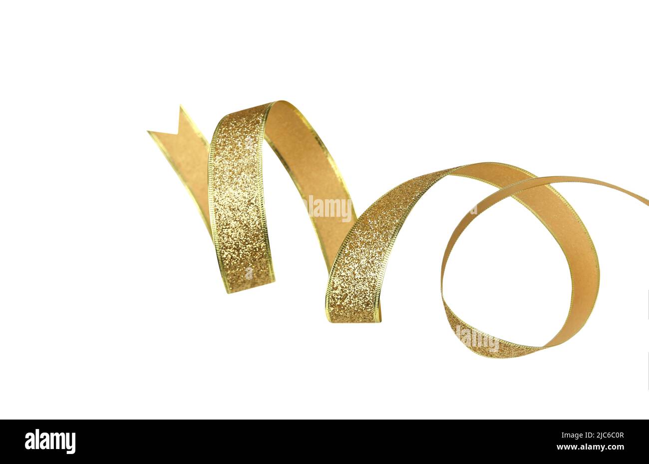 Golden ribbon curled isolated on white. Christmas decor element.Holiday ...