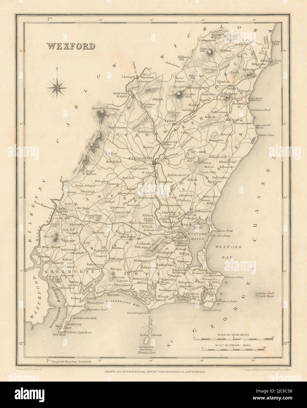 COUNTY WEXFORD antique map for LEWIS by CREIGHTON & DOWER - Ireland ...