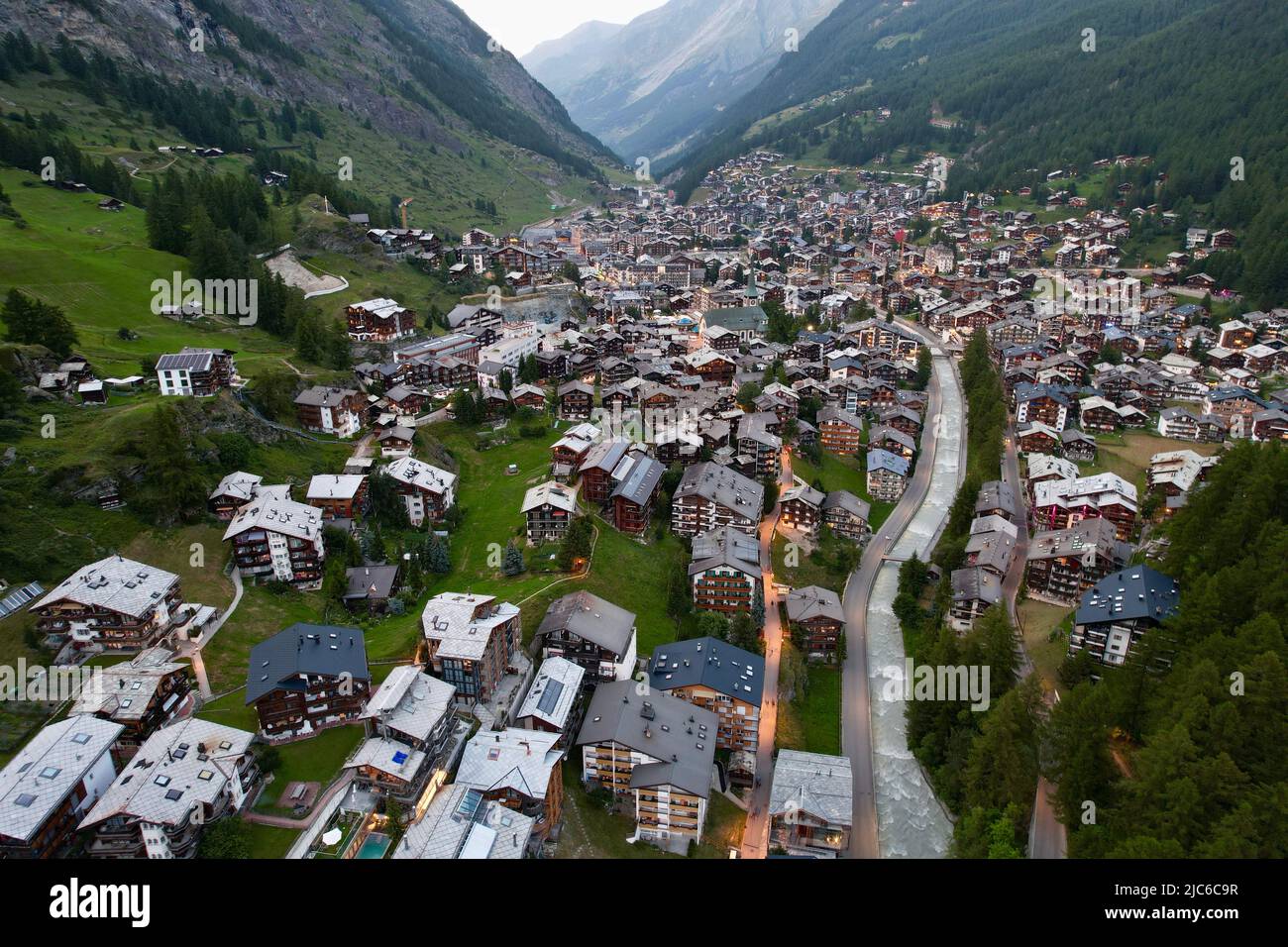 Aerial view of Zermatt village, Swiss Alps, Switzerland Stock Photo - Alamy
