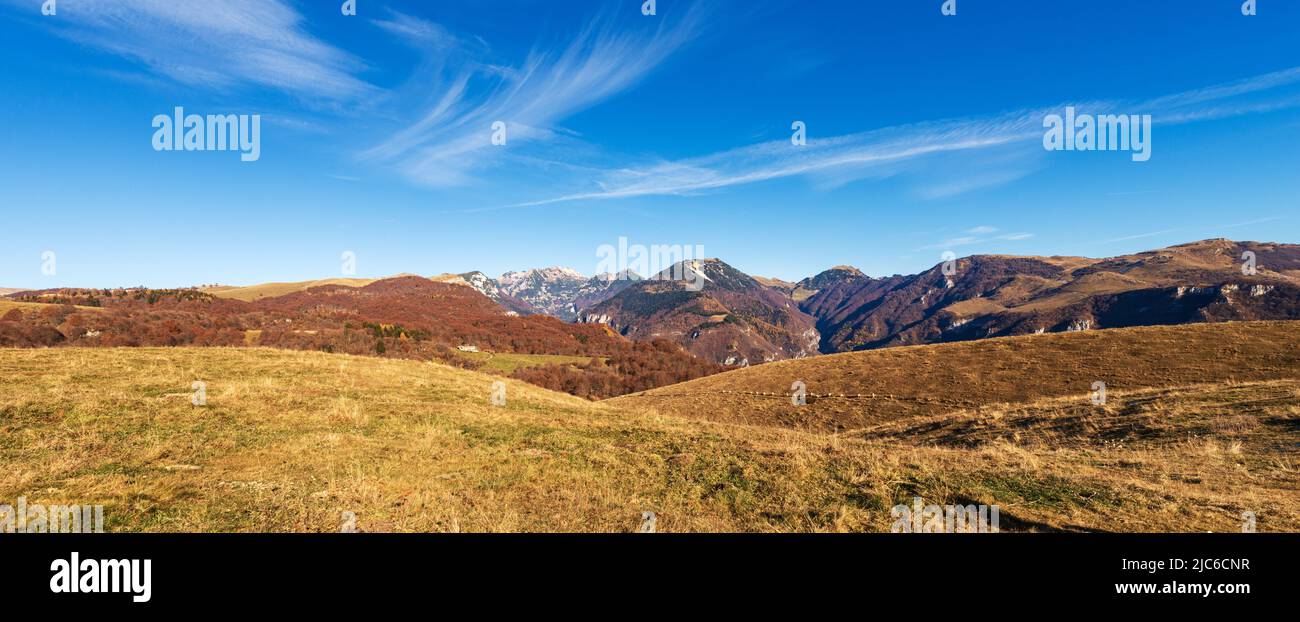 Lessinia Plateau (Altopiano della Lessinia) and mountain range of Monte ...