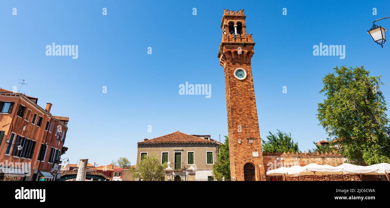 Ancient Civic Tower and Clock Tower in Murano island in medieval style ...