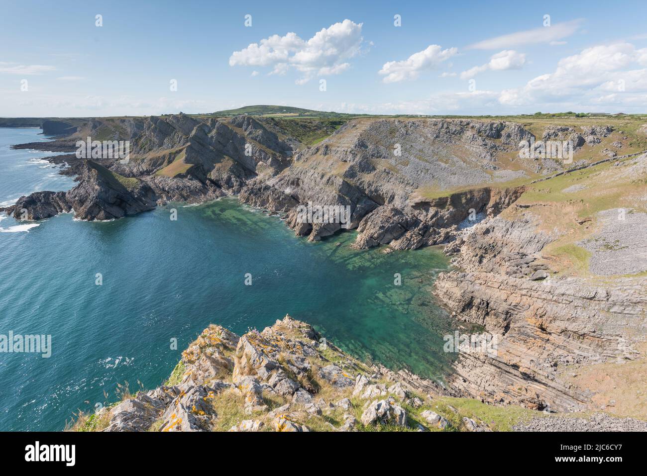Deborah's Hole and The Knave, South Gower Cliffs, Wales, UK Stock Photo ...