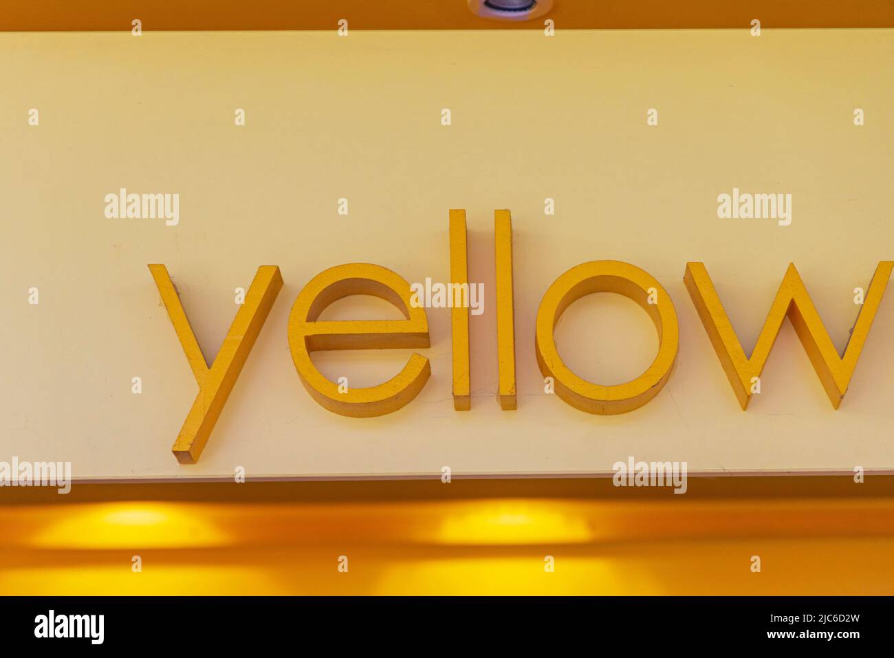 Large Sign Yellow 3d Font Foam Lettering at Wall Stock Photo - Alamy