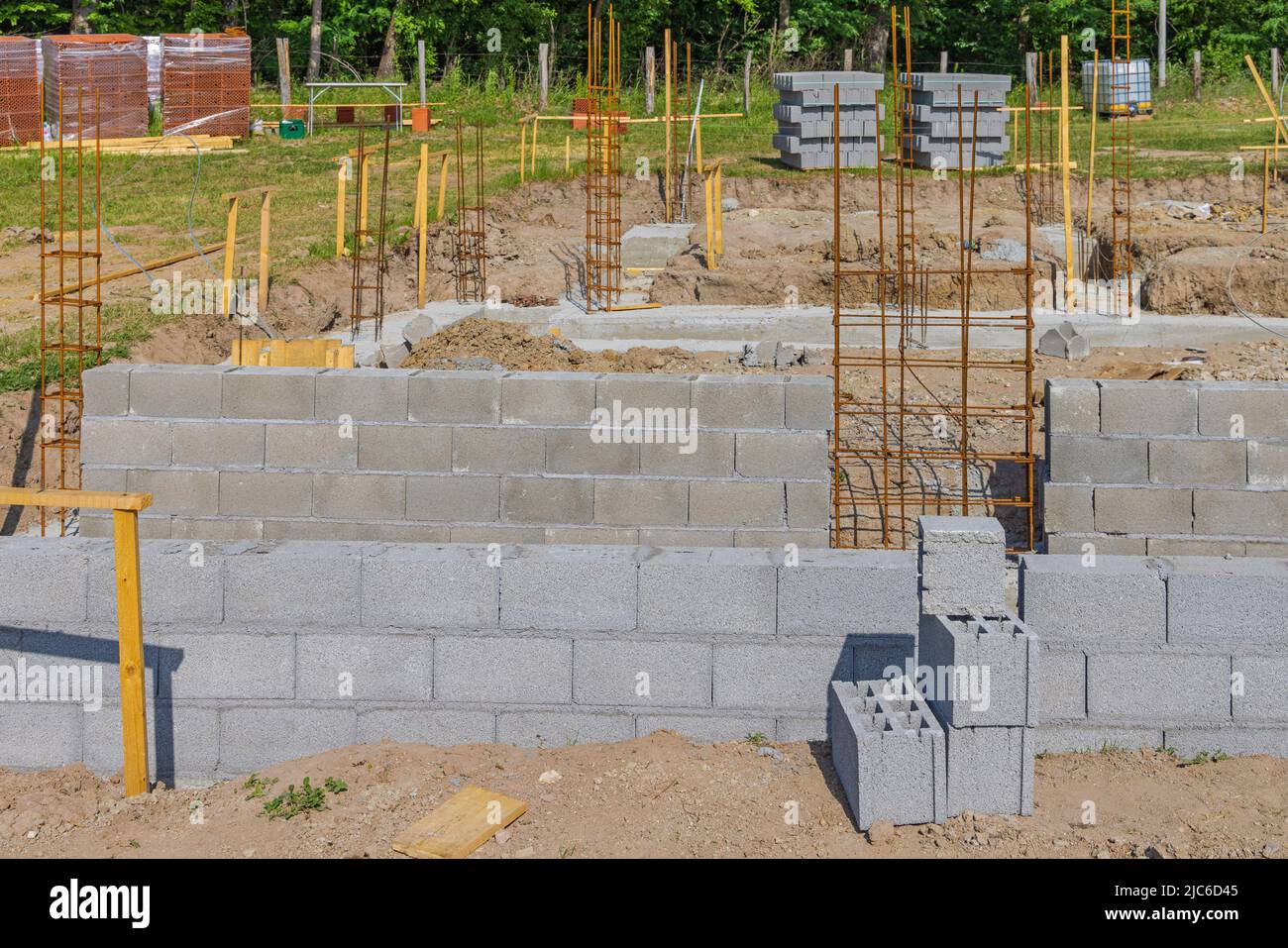 Building House Foundation Basement Concrete Blocks Construction Site ...