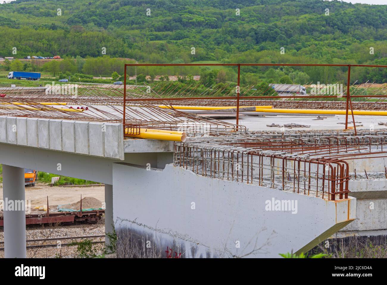 Rebar Reinforced Concrete Road Bridge Overpass Construction Site Stock ...
