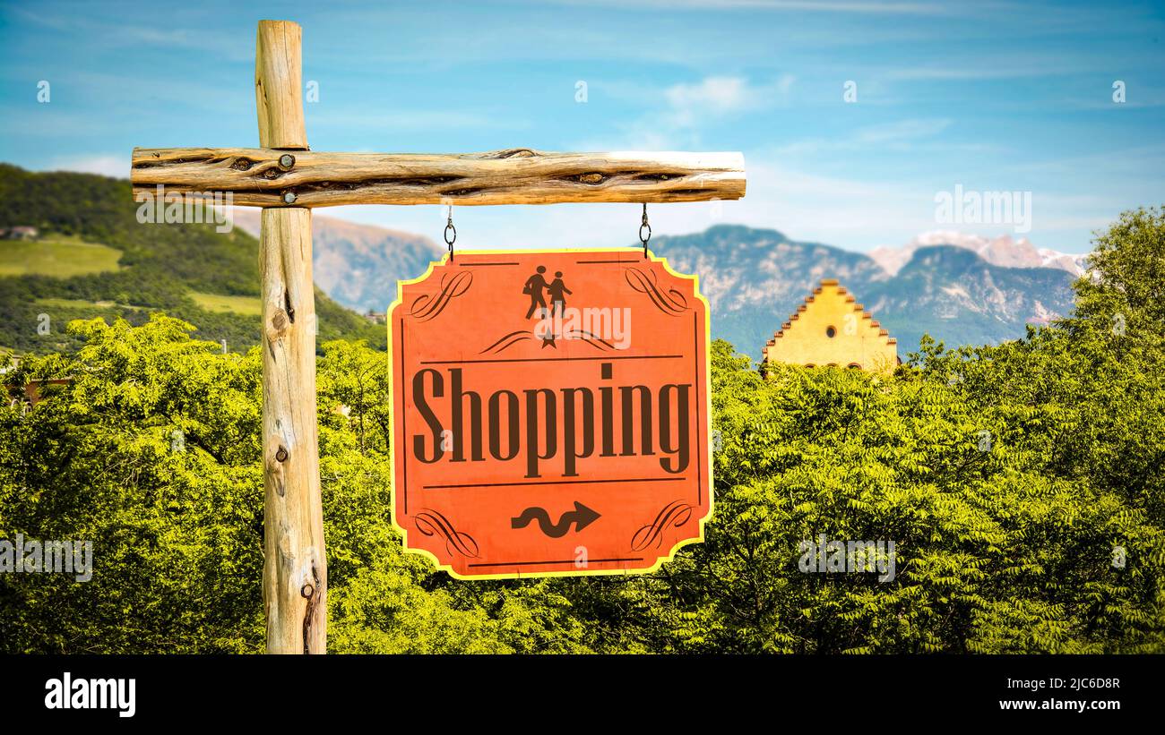 Street Sign the Direction Way to to Shopping Stock Photo - Alamy