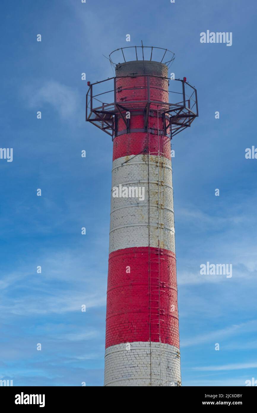 Red and White Paint Tall Bricks Chimney at Factory Building Stock Photo ...