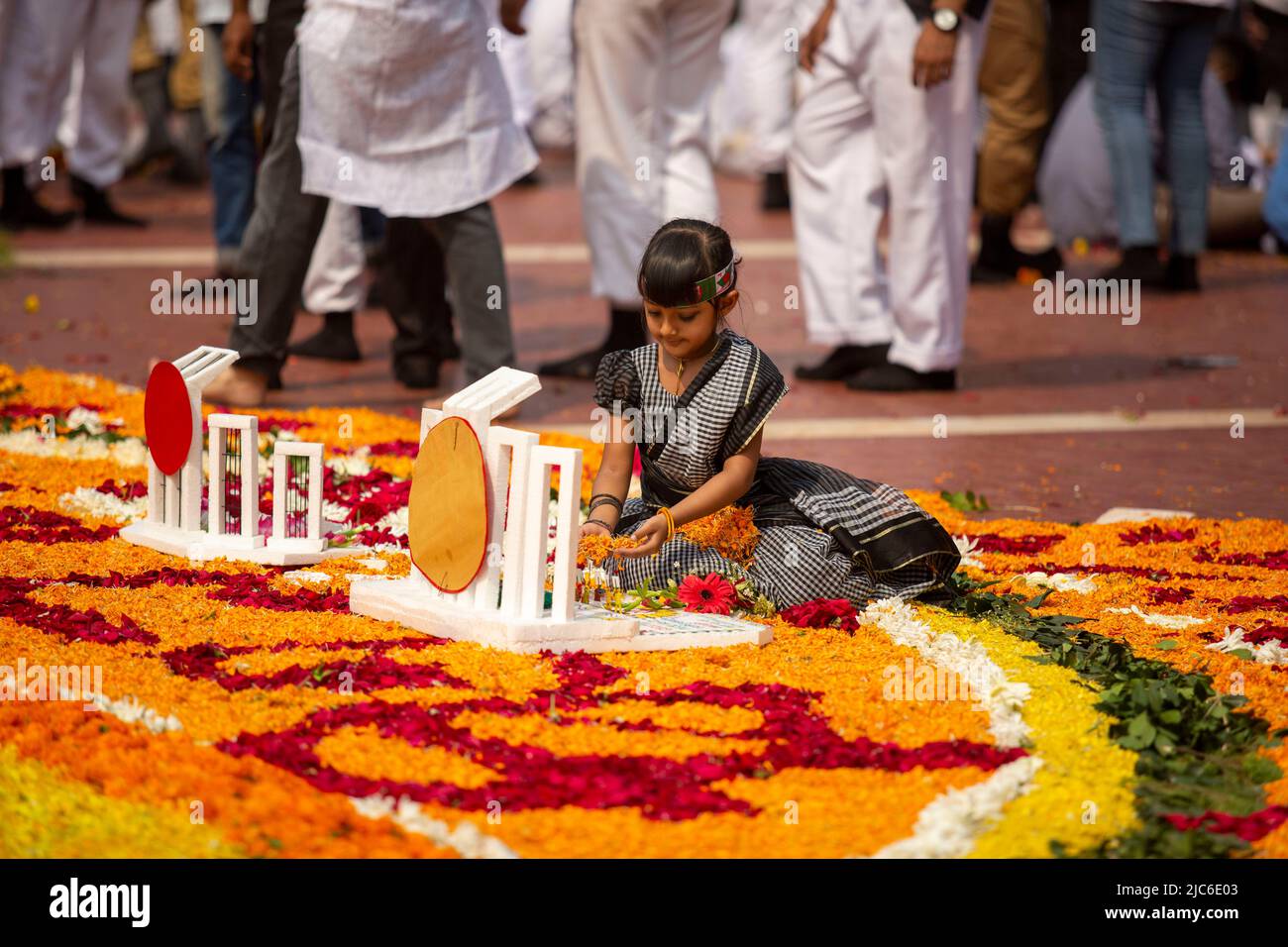 A girl child pays homage to the martyrs of Language Movement in 1952 ...