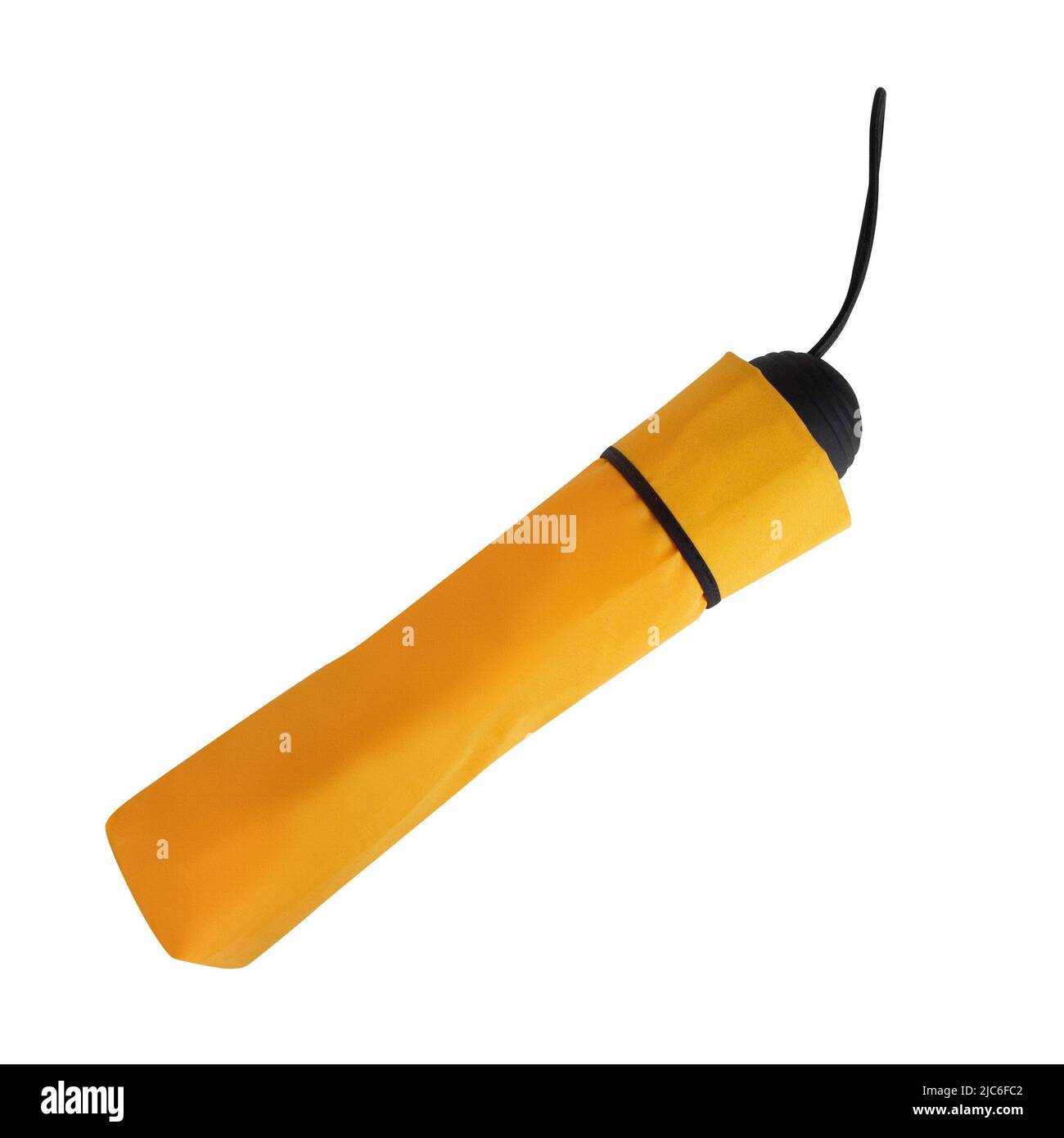 Folded compact umbrella in yellow cover isolated on white background ...