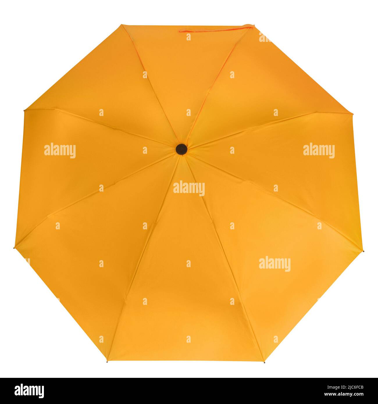 Top view of opened yellow portable umbrella isolated on white ...