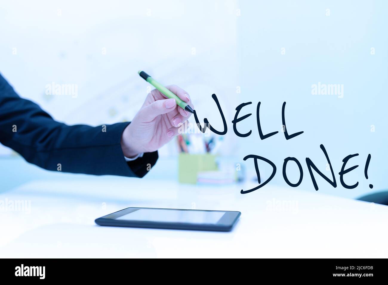 Conceptual display Well Done. Conceptual photo telling person that he ...