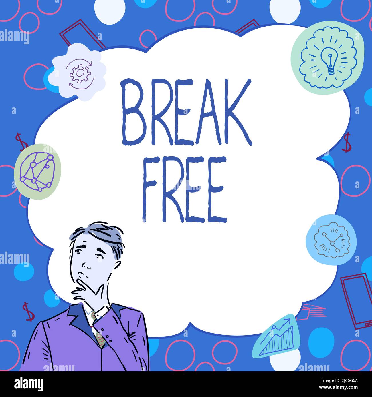 Text showing inspiration Break Free. Business overview another way of ...