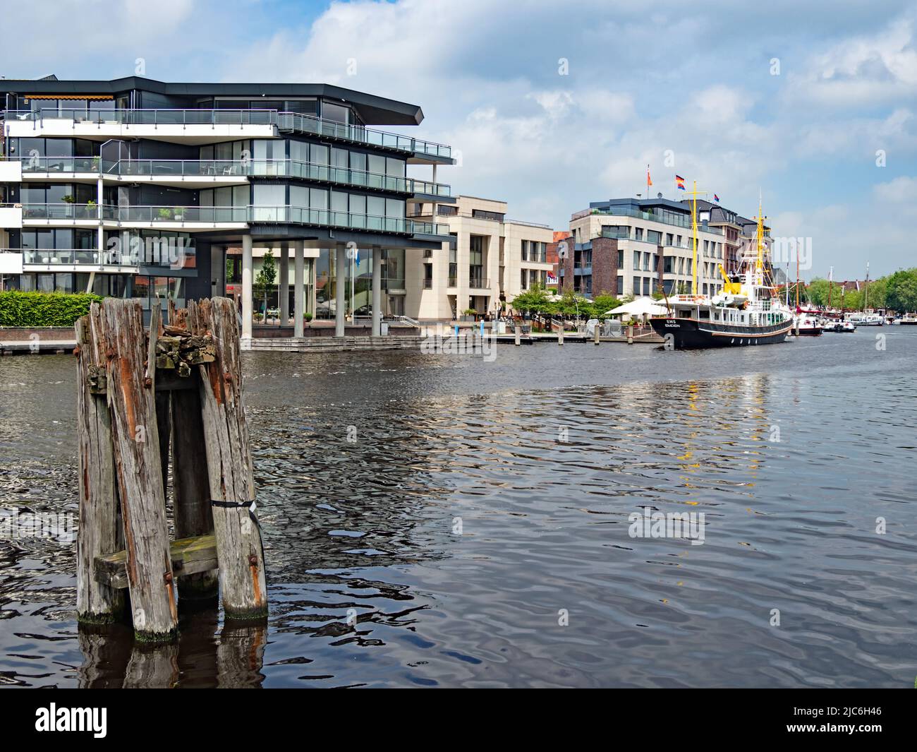 Emden, Lower Saxony, Germany - 19 June 2021: Emden inland port with ...