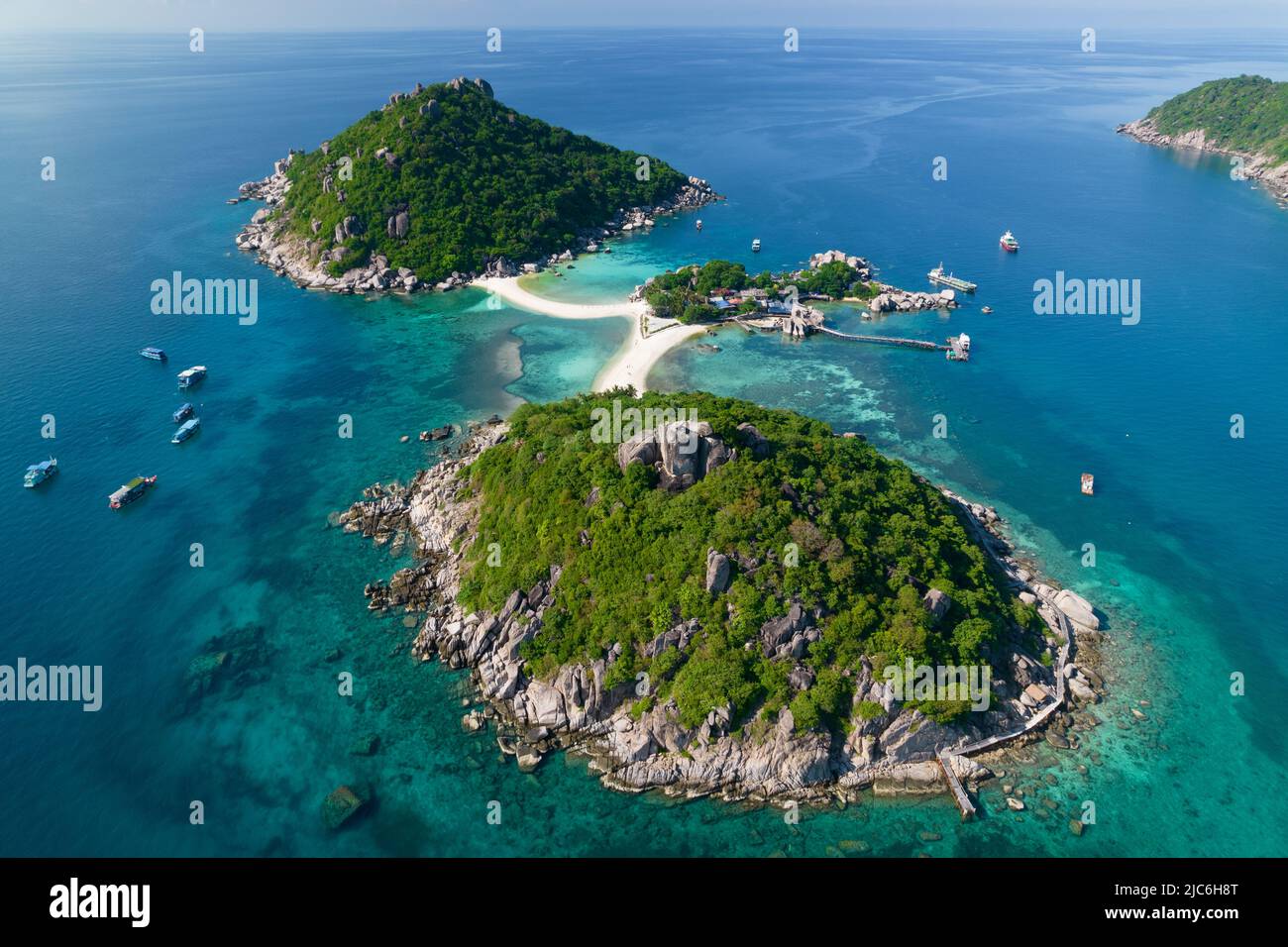 Aerial shot of the idyllic tropical island of Koh Nang Yuan and its ...