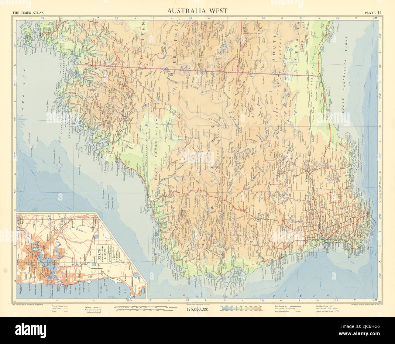 Western Australia. Perth & environs. TIMES 1958 old vintage map plan ...