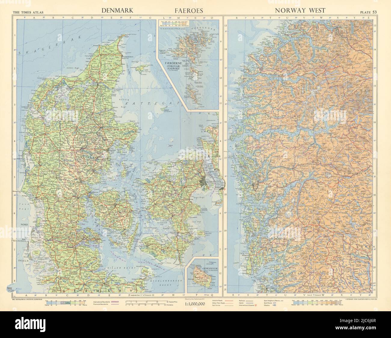 Denmark & western Norway. Fjords. Faeroe islands. TIMES 1955 old ...