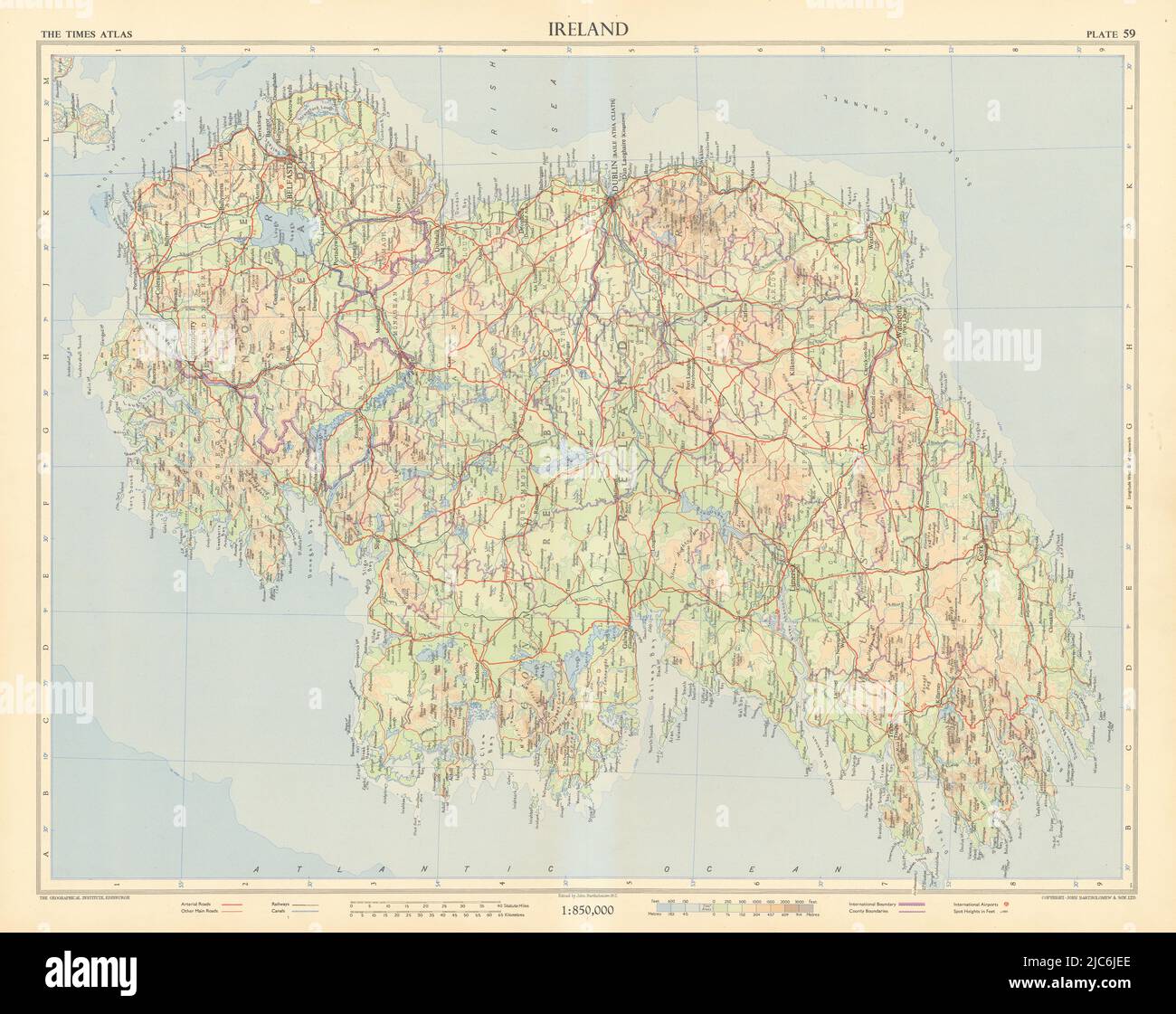 Ireland. Road network. TIMES 1955 old vintage map plan chart Stock ...