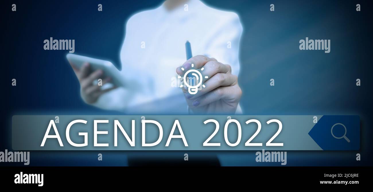 Text sign showing Agenda 2022. Internet Concept list of activities in ...