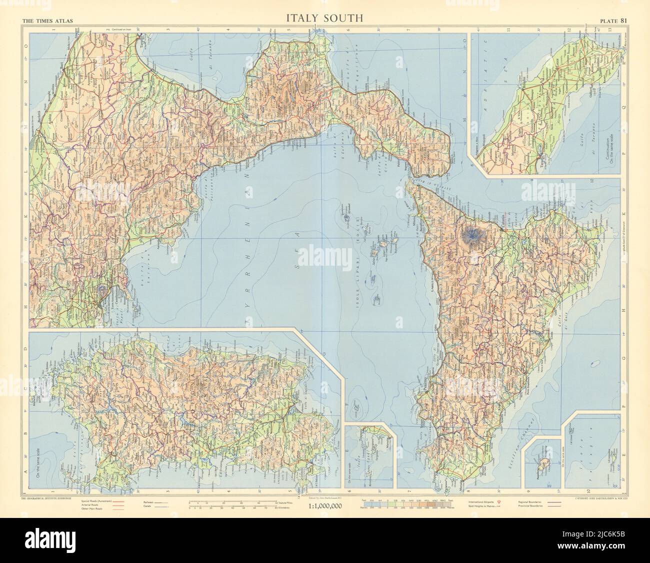 Italy south. Road network. Autostrade. TIMES 1956 old vintage map plan ...