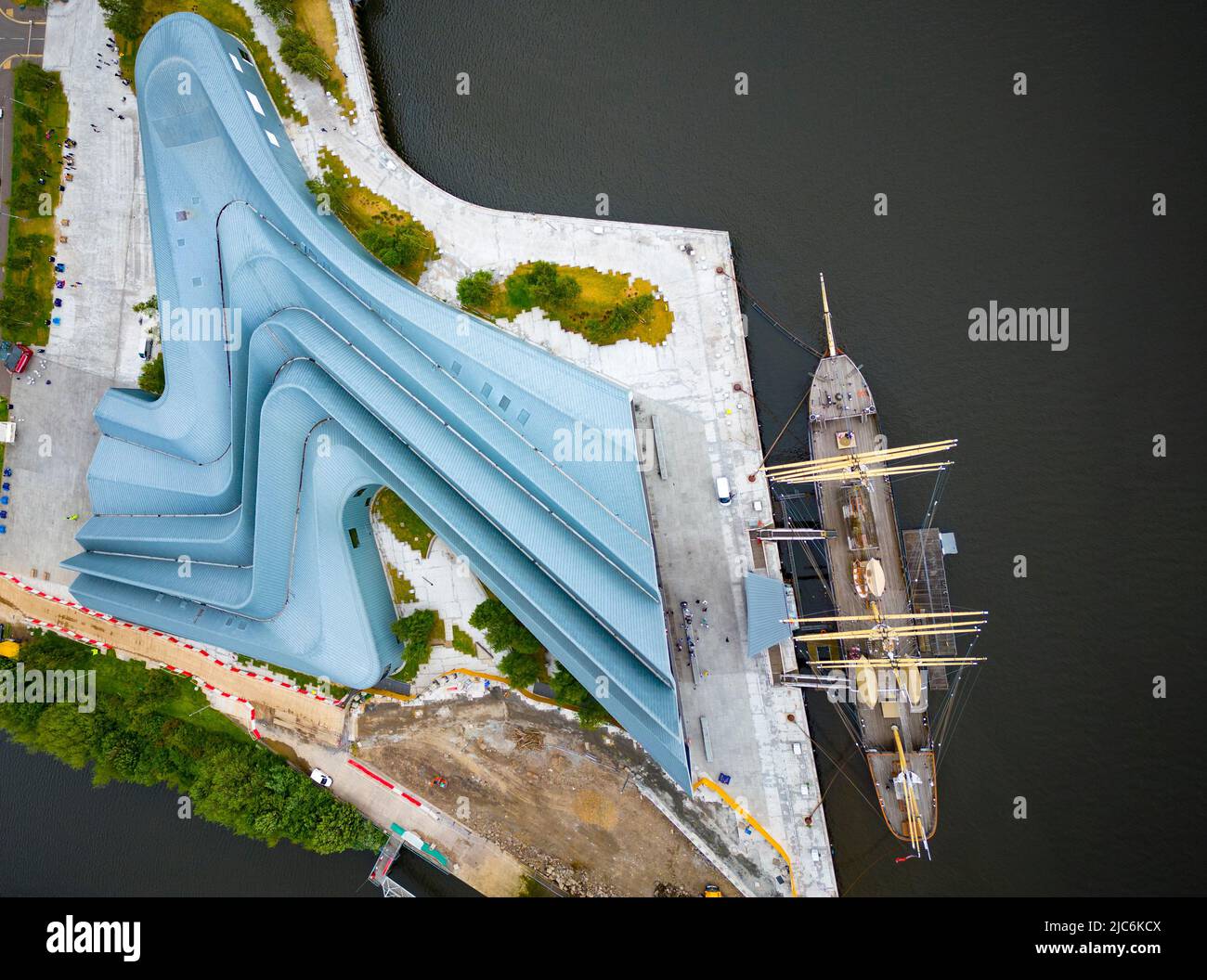 Aerial view of the Riverside Museum of transport on River Clyde in ...