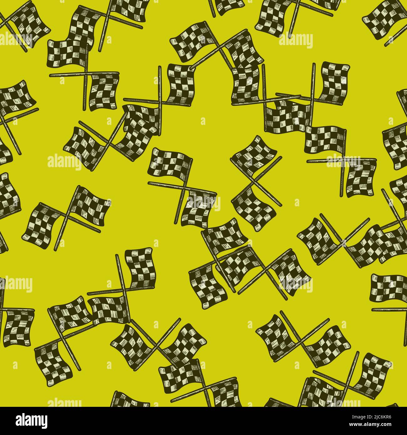 Race flag seamless pattern engraving. Vintage sport background in hand ...