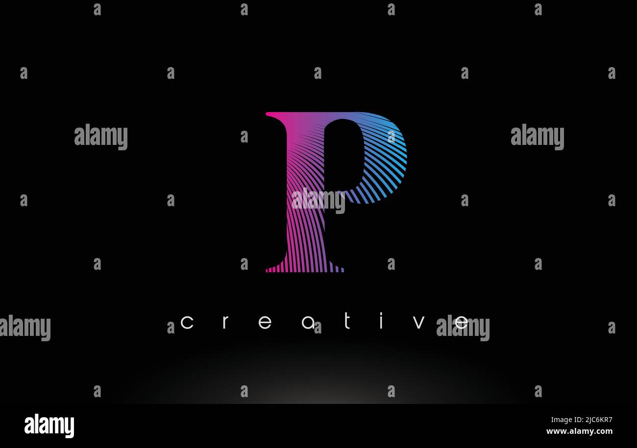 P Logo Design With Multiple Lines. Artistic Elegant Purple Blue Lines ...