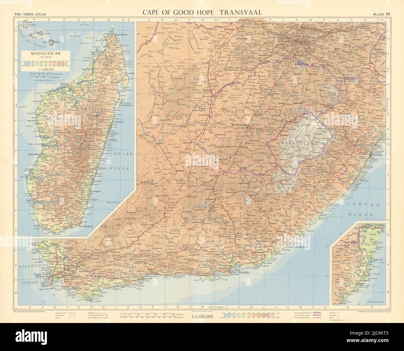 Cape of Good Hope & Transvaal. Madagascar. South Africa. TIMES 1956 old ...