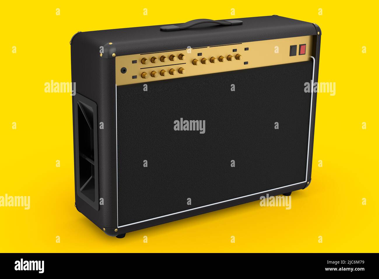 Classical electric and acoustic guitar amplifier isolated on yellow ...