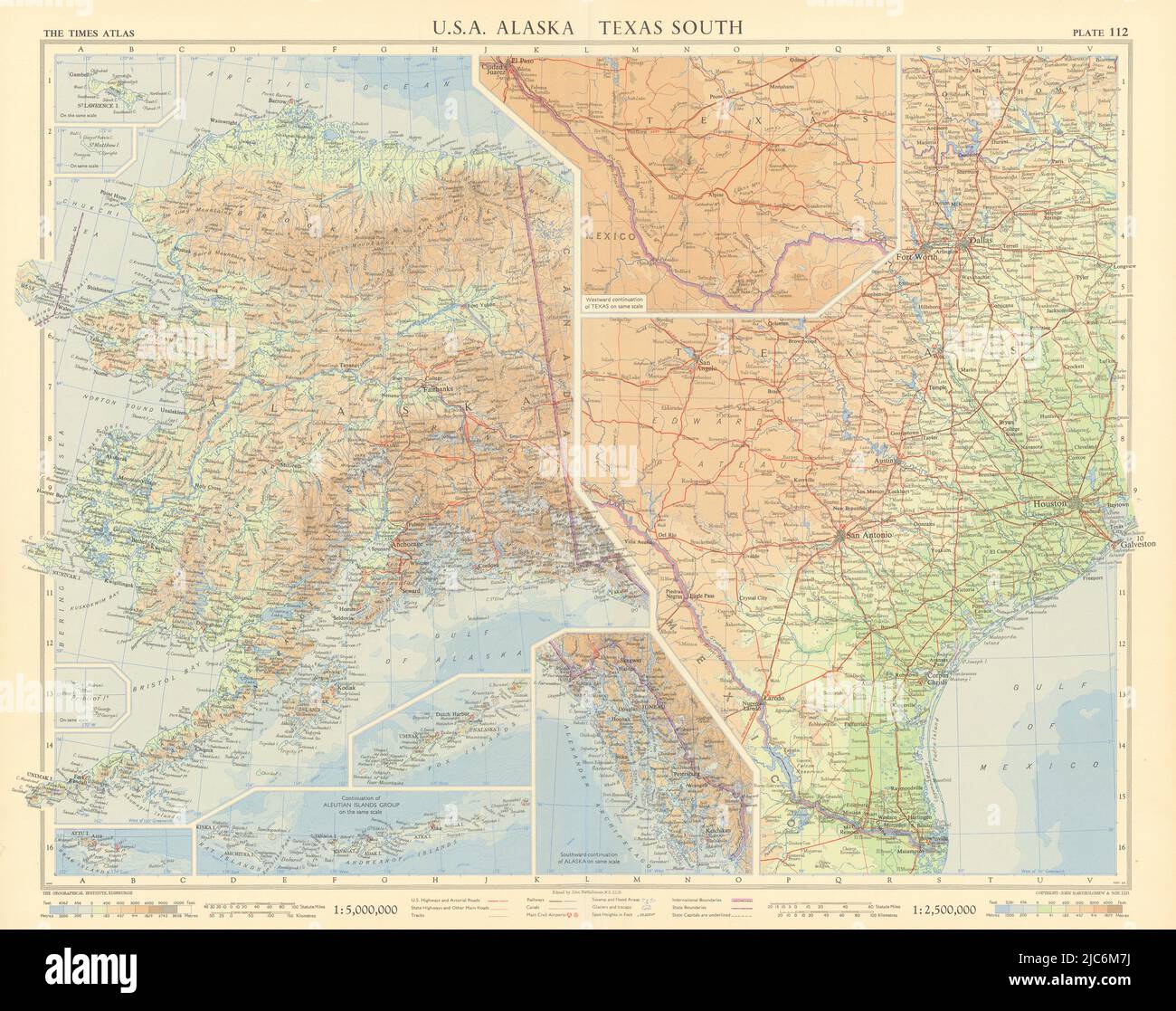 Alaska & Southern Texas. TIMES 1957 old vintage map plan chart Stock ...
