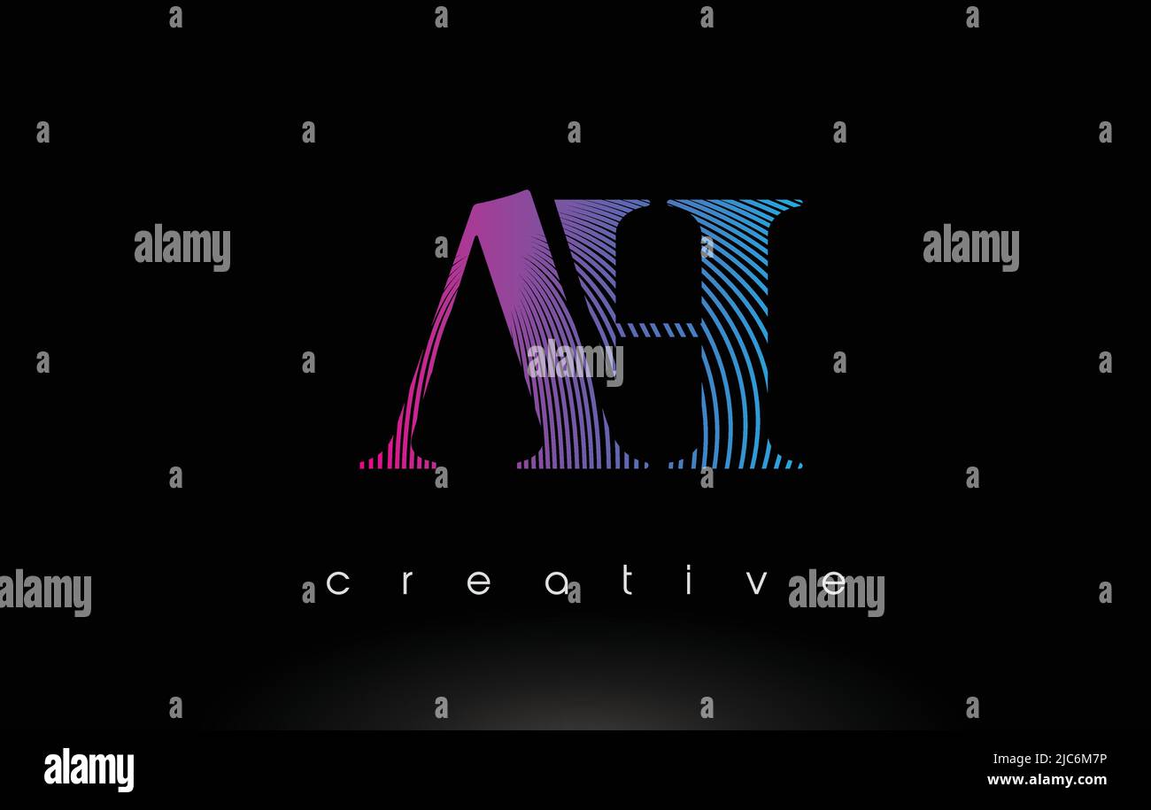 AH Logo Design With Multiple Lines. Artistic Elegant Purple Blue Lines ...
