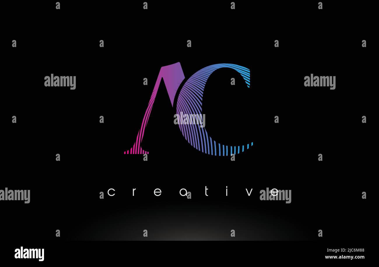 AC Logo Design With Multiple Lines. Artistic Elegant Purple Blue Lines ...