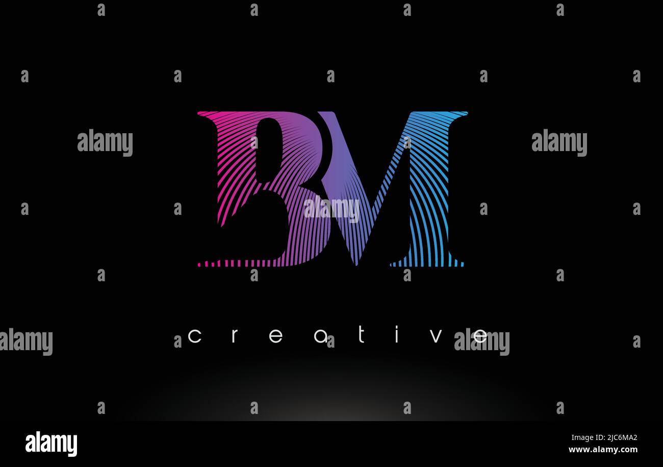 BM Logo Design With Multiple Lines. Artistic Elegant Purple Blue Lines ...
