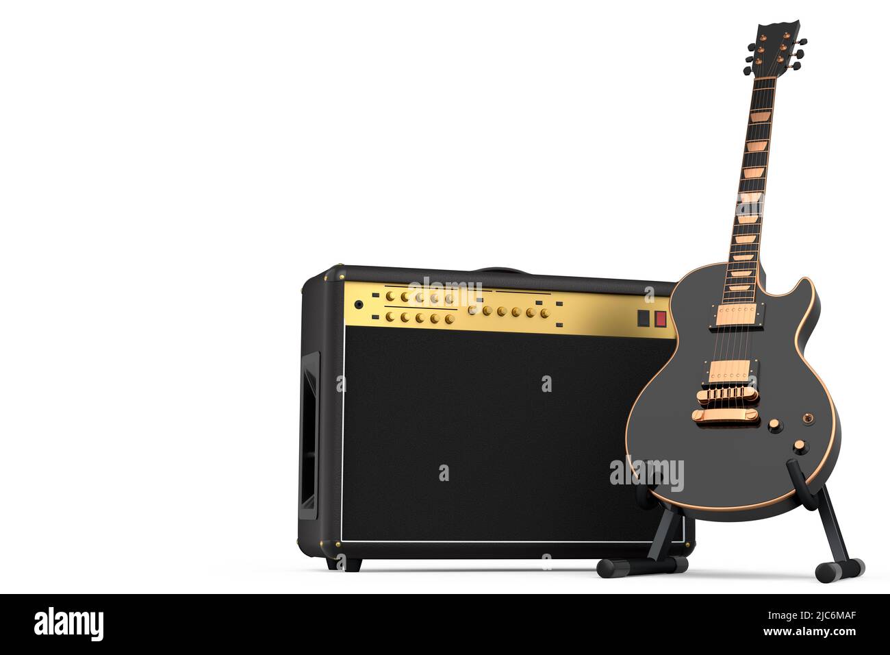 Classical amplifier with electric or acoustic guitar on stand isolated ...