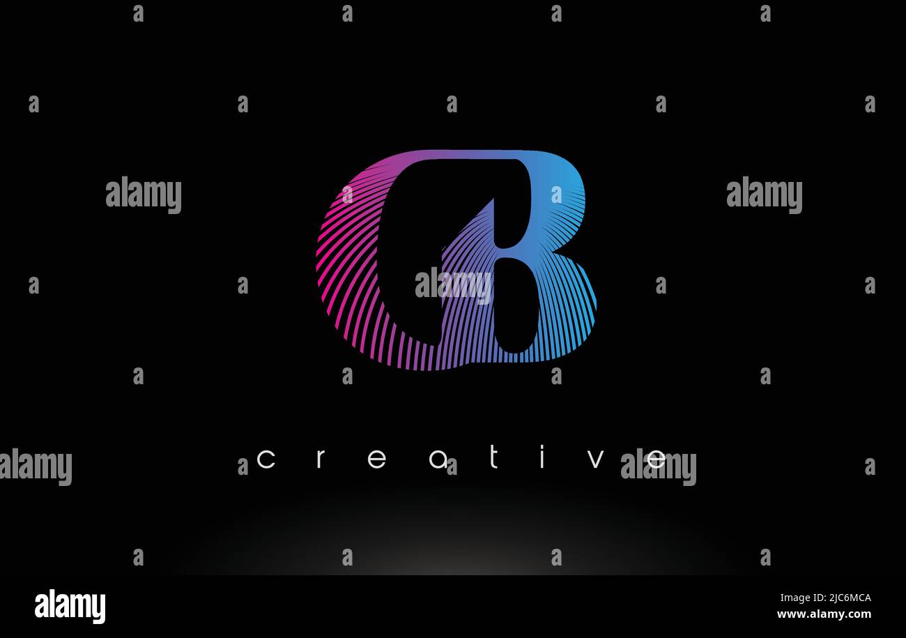CB Logo Design With Multiple Lines. Artistic Elegant Purple Blue Lines ...
