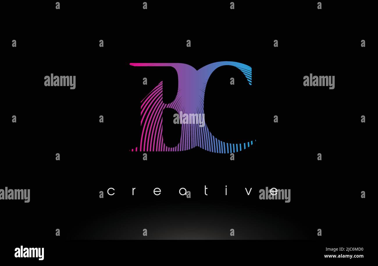 BC Logo Design With Multiple Lines. Artistic Elegant Purple Blue Lines ...
