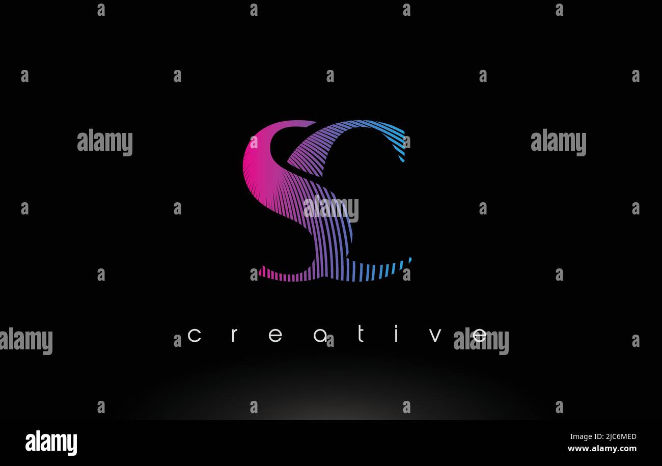 SC Logo Design With Multiple Lines. Artistic Elegant Purple Blue Lines ...