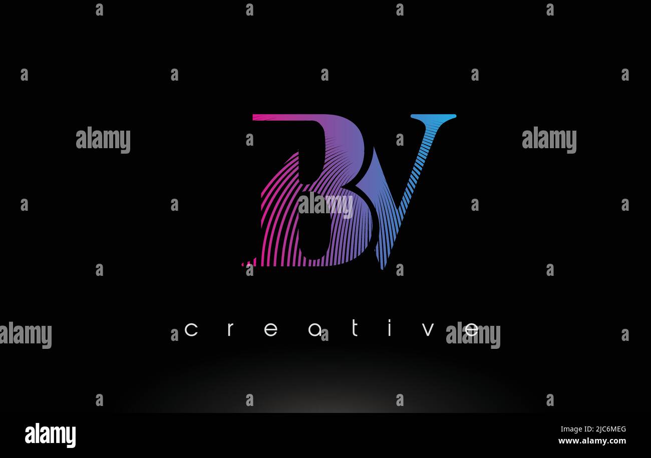 BV Logo Design With Multiple Lines. Artistic Elegant Purple Blue Lines ...