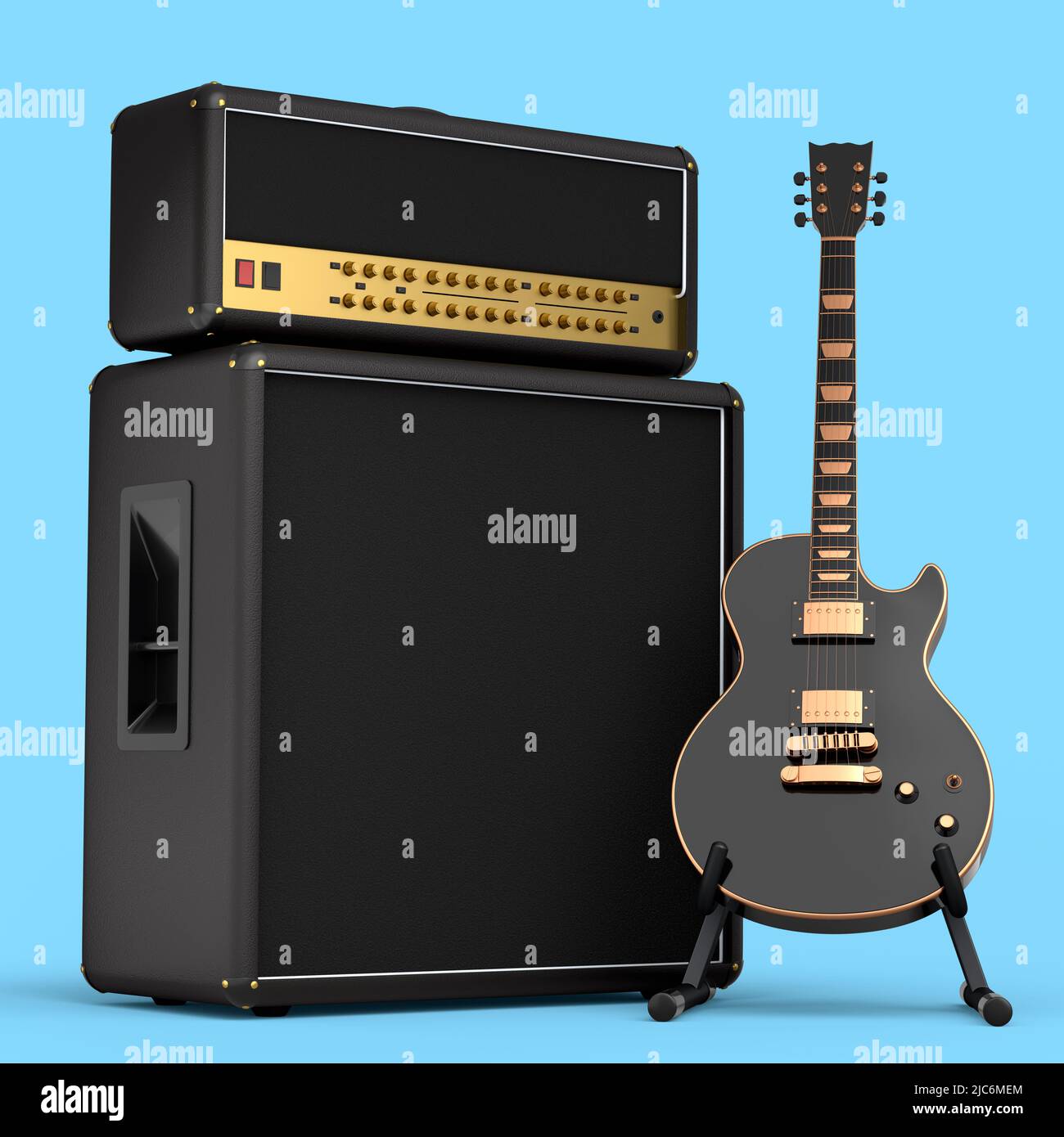 Classical amplifier with electric or acoustic guitar on stand isolated ...