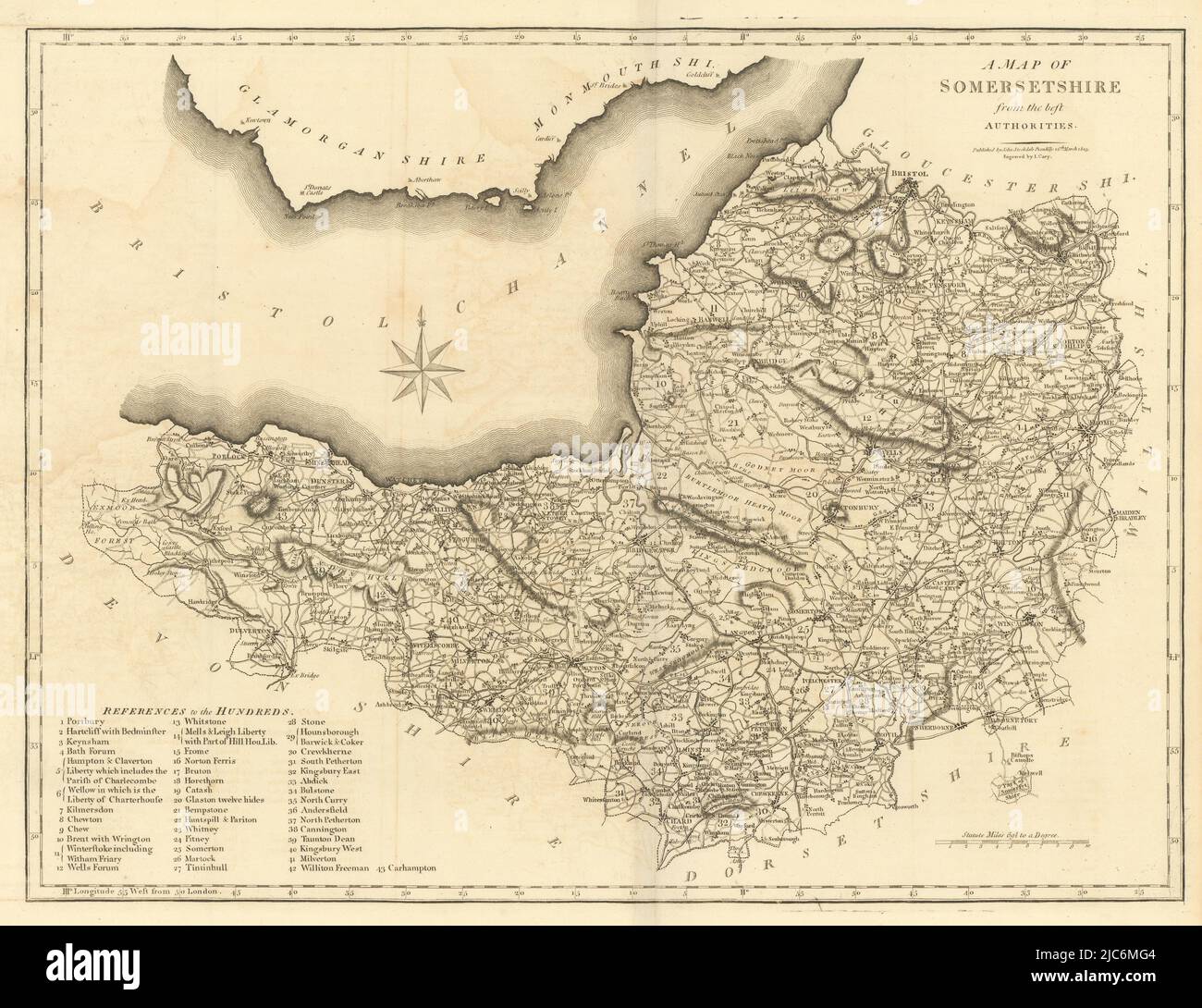 "A map of Somersetshire from the best authorities". County map. CARY ...