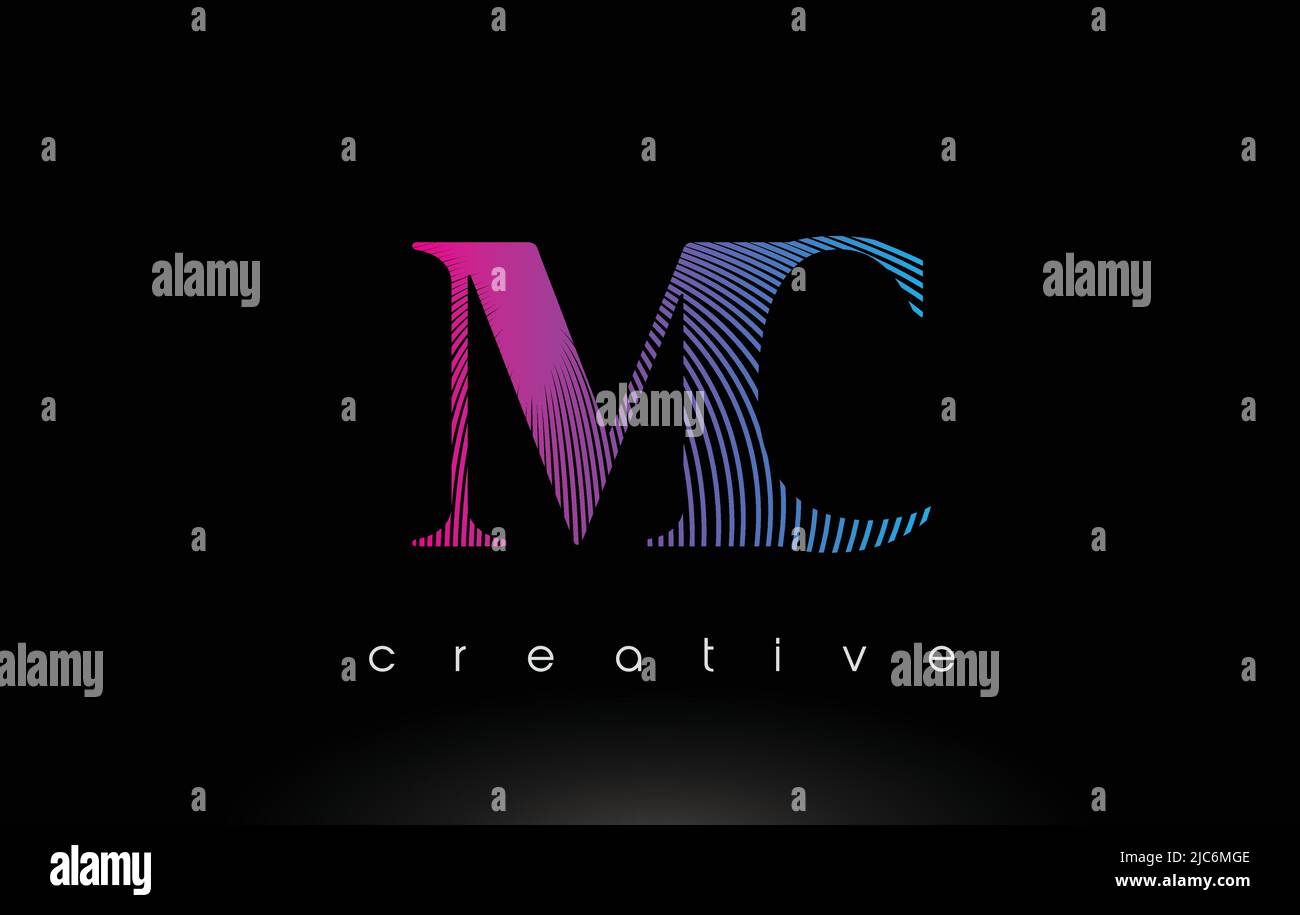 MC Logo Design With Multiple Lines. Artistic Elegant Purple Blue Lines ...